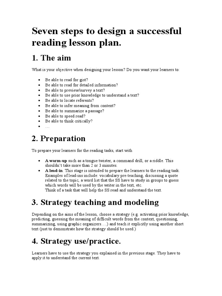 Seven Steps To Design A Successful Reading Lesson Plan | PDF | Reading ...