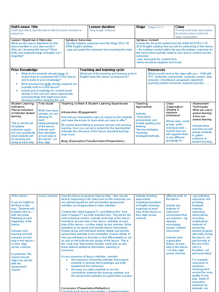 Unit/Lesson Title Lesson Duration Stage Class | PDF | Educational ...