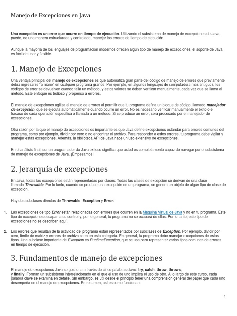 Manejo De Excepciones En Java Pdf Programa De Computadora Programación