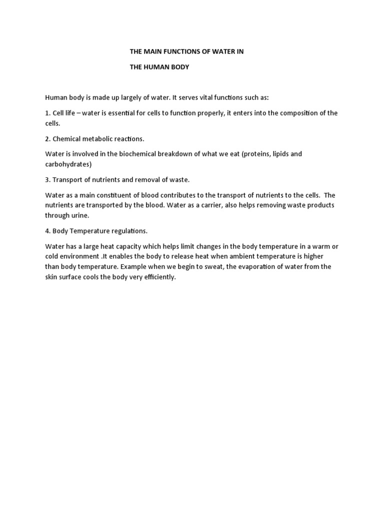 The Main Functions of Water in | PDF