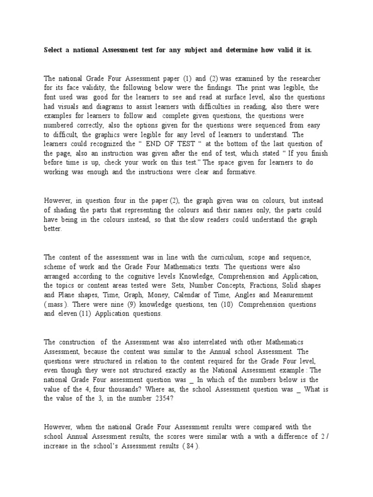 Select A National Assessment Test For Any Subject and Determine How ...