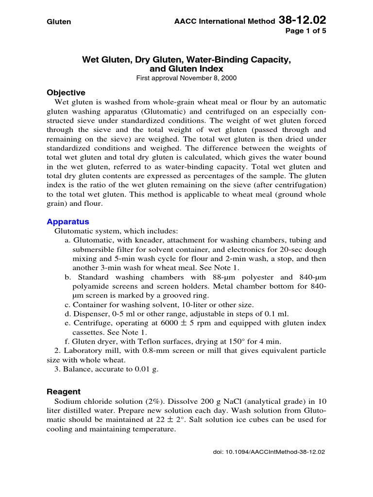 Gluten Testing Method for Wheat Flour and Meal | PDF | Flour | Gluten