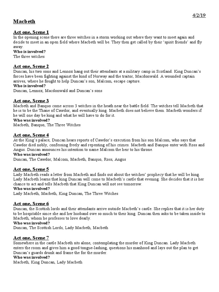 Macbeth: Act One, Scene 1 | PDF | Macbeth | Shakespearean Tragedies