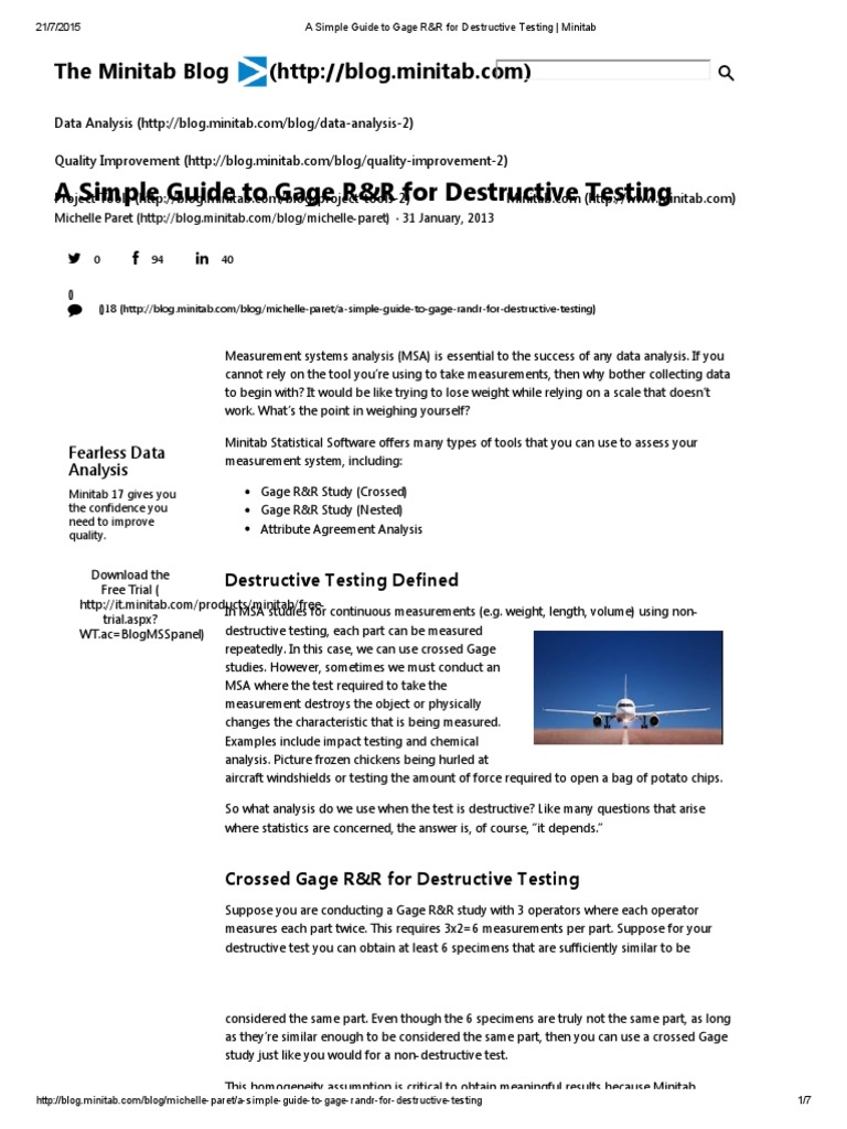 A Simple Guide To Gage R&R For Destructive Testing - Minitab | PDF ...