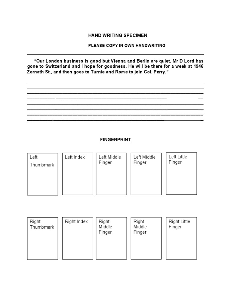 Handwriting Specimen Instructions | PDF | Travel