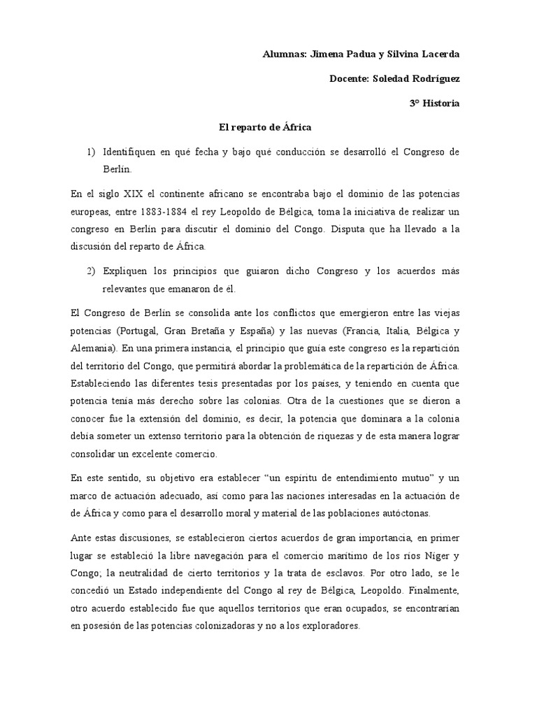 El Reparto de Africa - Actividad | PDF | Colonialismo | África