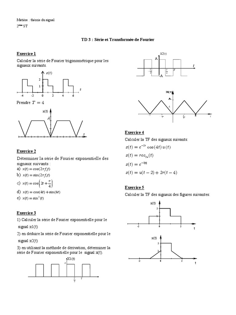 TD3. Série Et Transformée de Fourier PDF | PDF | Relations mathématiques | Analyse complexe