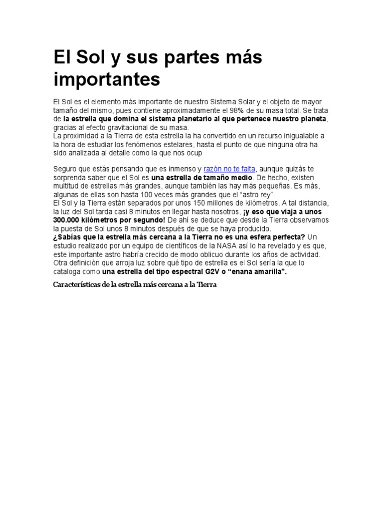 El Sol y Sus Partes Más Importantes | PDF