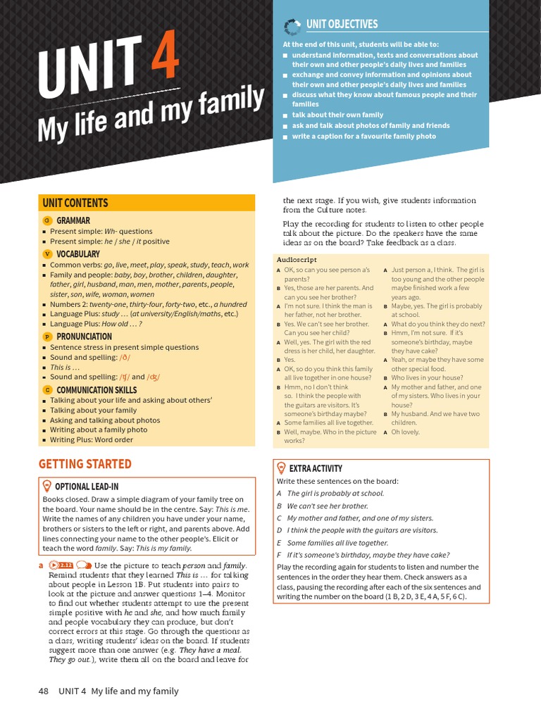 My Life and My Family: Unit Contents | PDF | Question | English Language