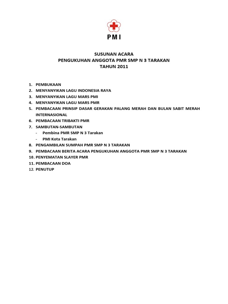 Susunan Acara Pengukuhan PMR SMP N 3 | PDF | Kajian Bahasa Asing
