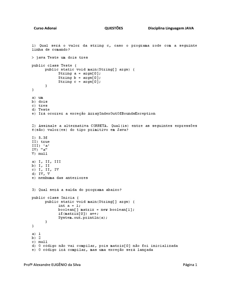 Teste Java | PDF | Java (linguagem de programação) | Método ...