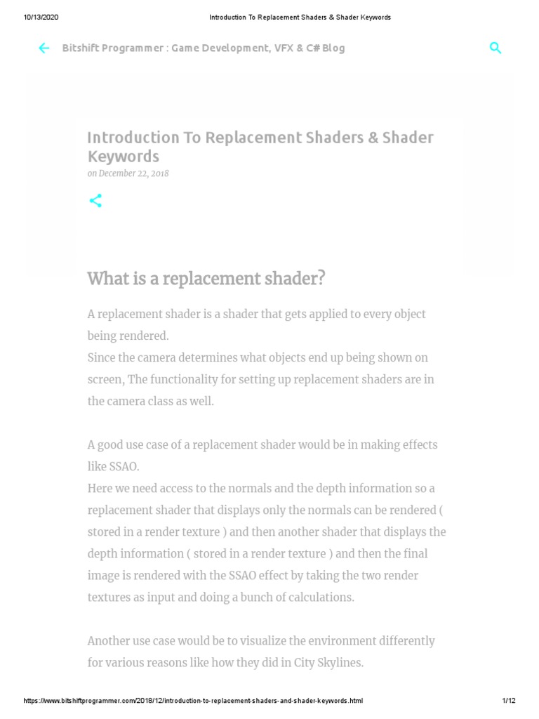 Introduction To Replacement Shaders & Shader Keywords PDF | PDF | Shader | Rendering (Computer ...