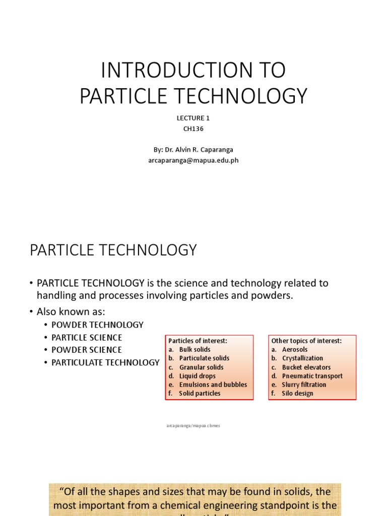 LECTURE 1 - Introduction To Particle Technology | PDF | Fluidization ...