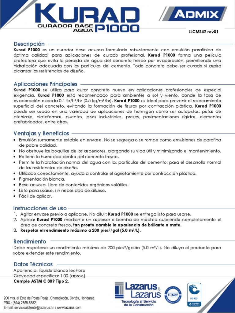 LLCMS42 Kurad P1000 Rev01 | PDF | Hormigón | Química