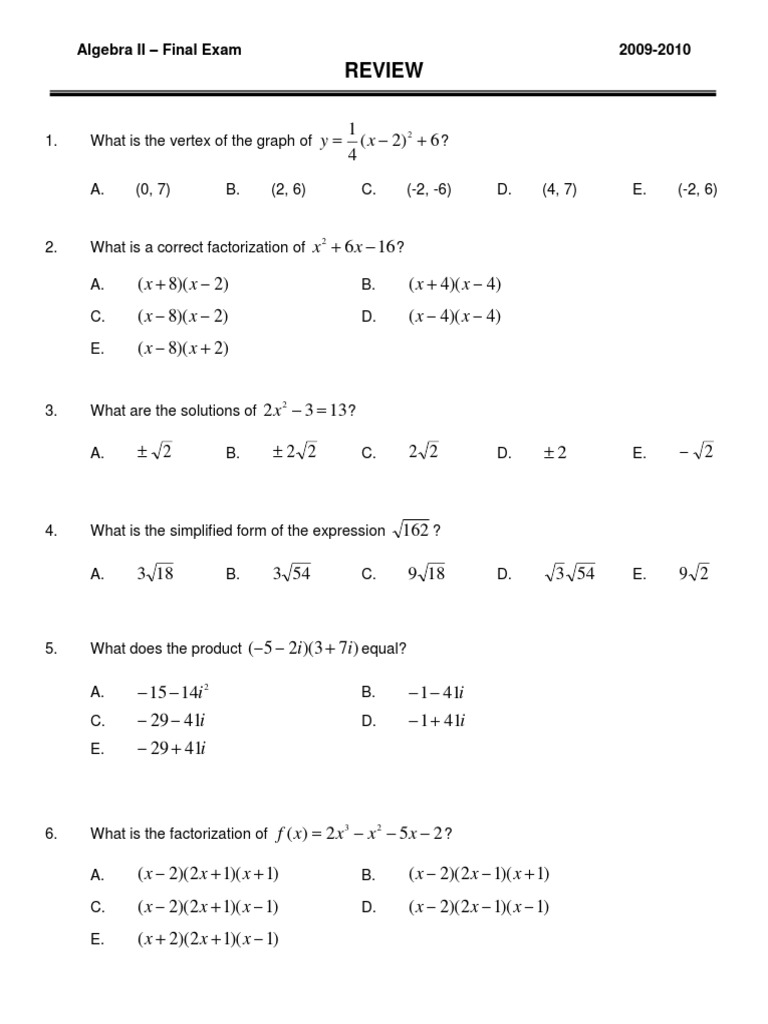 Algebra II Final Exam D PDF | PDF | Vertex (Graph Theory) | Combinatorics