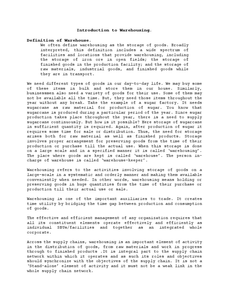 I - Introduction To Warehousing PDF | PDF | Warehouse | Supply Chain