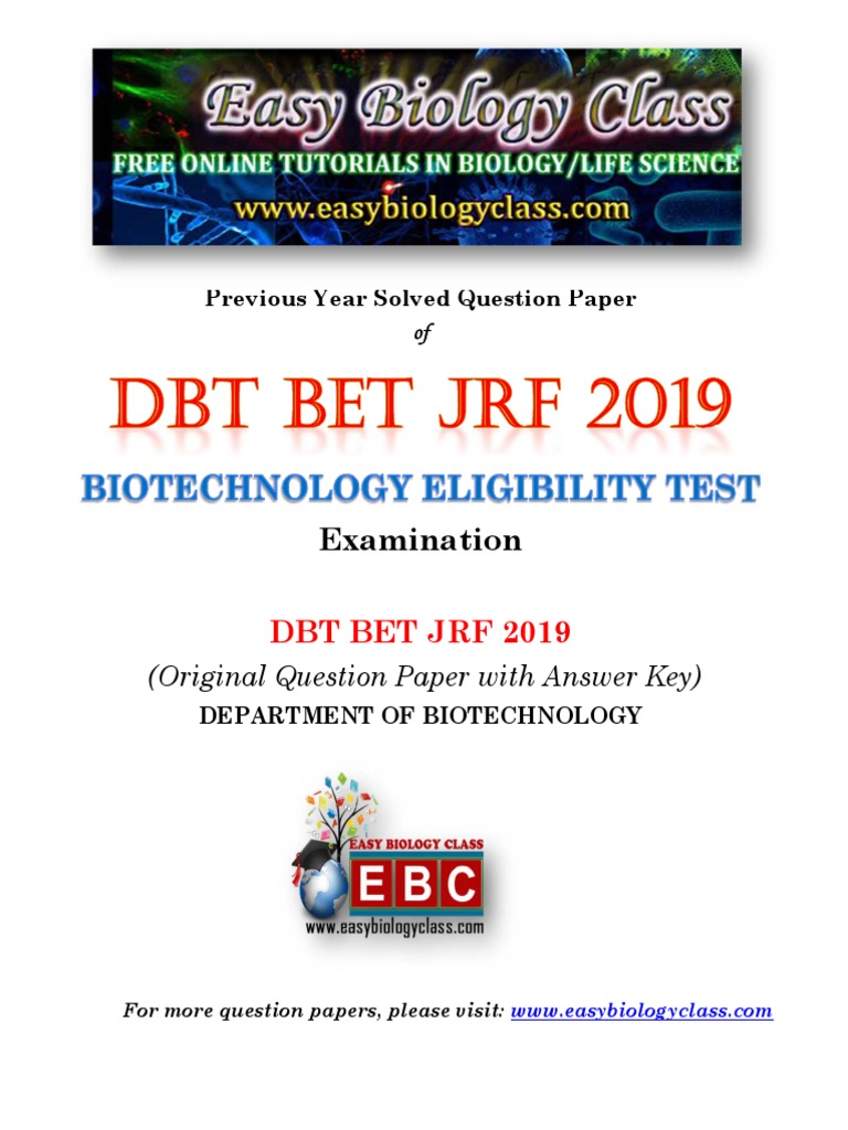 DBT BET JRF 2019 Solved Question Paper With Answer Key | PDF | Crispr ...