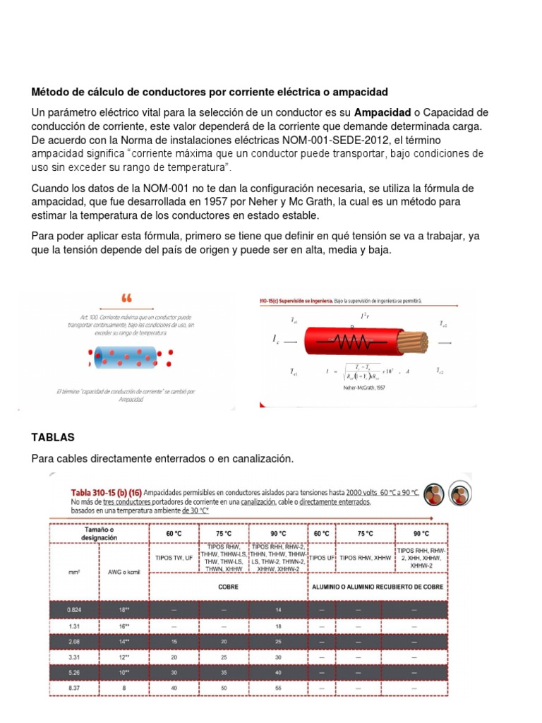 Método de Cálculo de Conductores Por Corriente Eléctrica - Ampacidad PDF | PDF