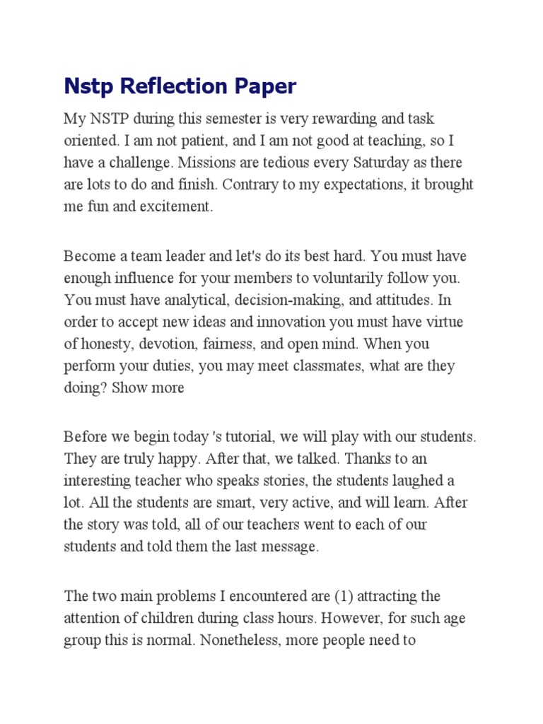 NSTP Reflection: Lessons and Insights | PDF | Behavior Modification ...