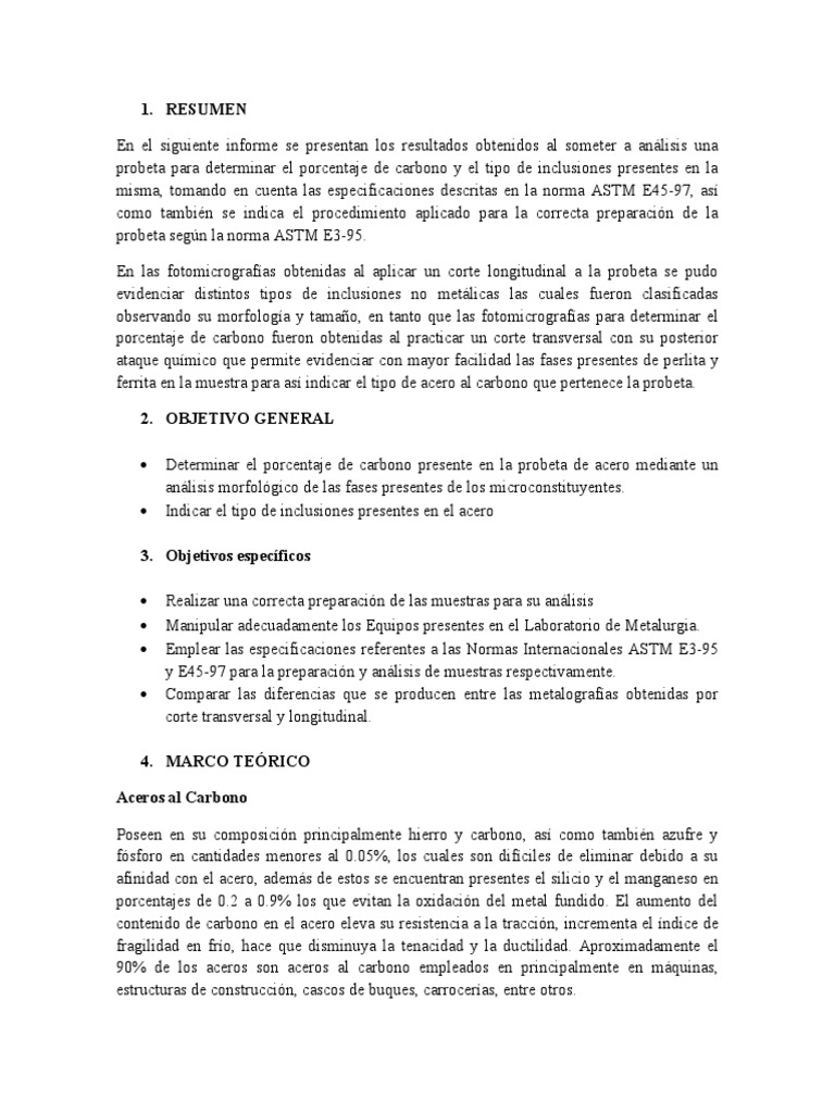 Inclusiones Aceros Al Carbono | PDF | Acero | Materiales