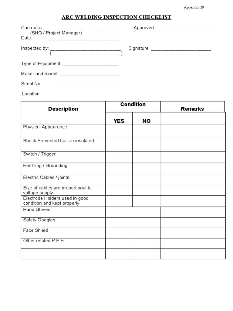 ARC Welding Inspection Checklist | PDF