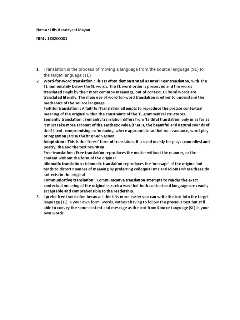 Translation Is The Process of Moving A Language From The Source ...