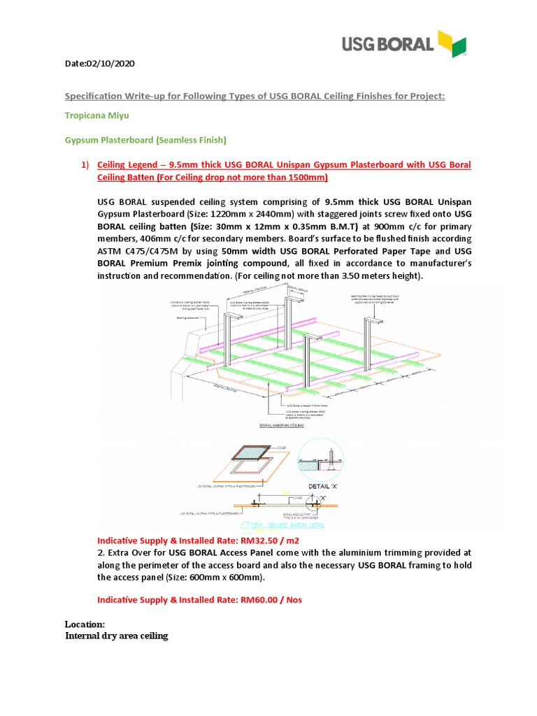 Proposed USG Boral Ceiling System For Tropicana Miyu | PDF | Drywall ...