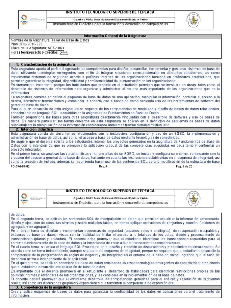 Instrumentacion Taller BD | PDF | SQL | Bases de datos