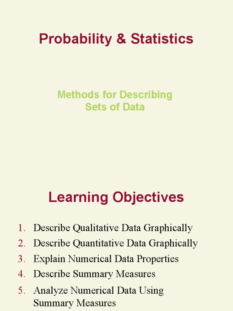 Probability & Statistics: Methods For Describing Sets of Data | PDF | Mode (Statistics) | Median