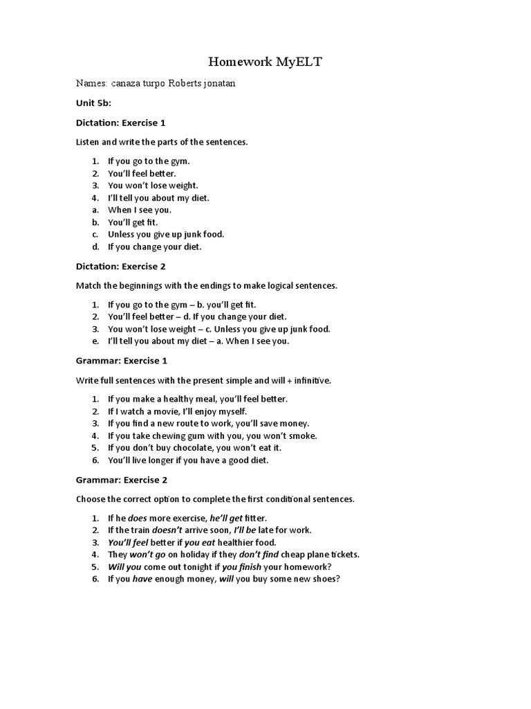 Homework MyELT Int - 3 - All - Units | PDF | Foods