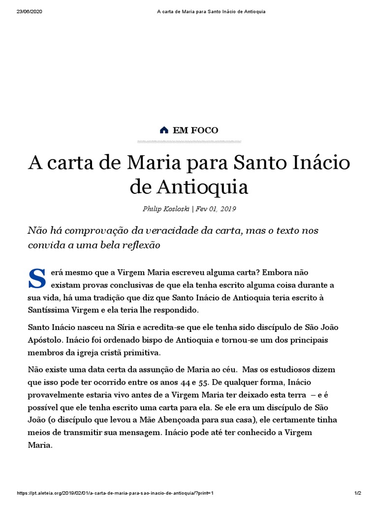 A Carta de Maria para Santo Inácio de Antioquia | Download grátis PDF ...