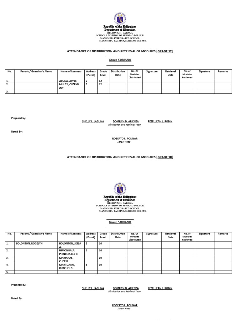 Module Distribution Attendance Records | PDF | Philippines