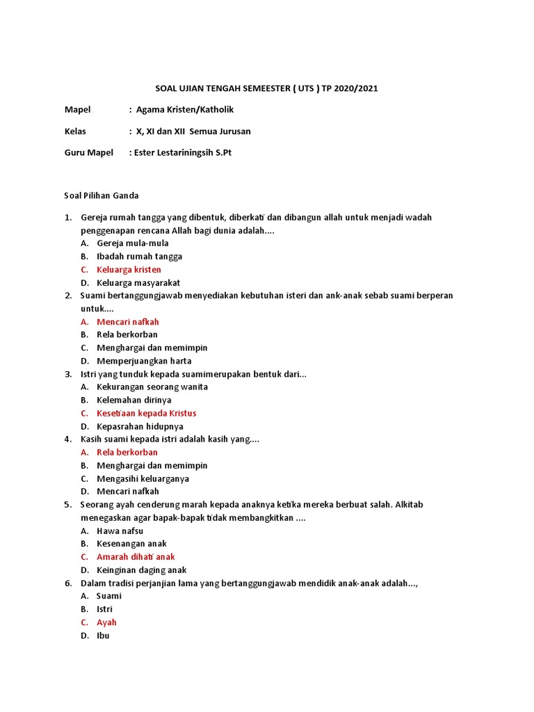 Uts Agama Kristen Katholik 2020 | PDF | Kesehatan Holistik