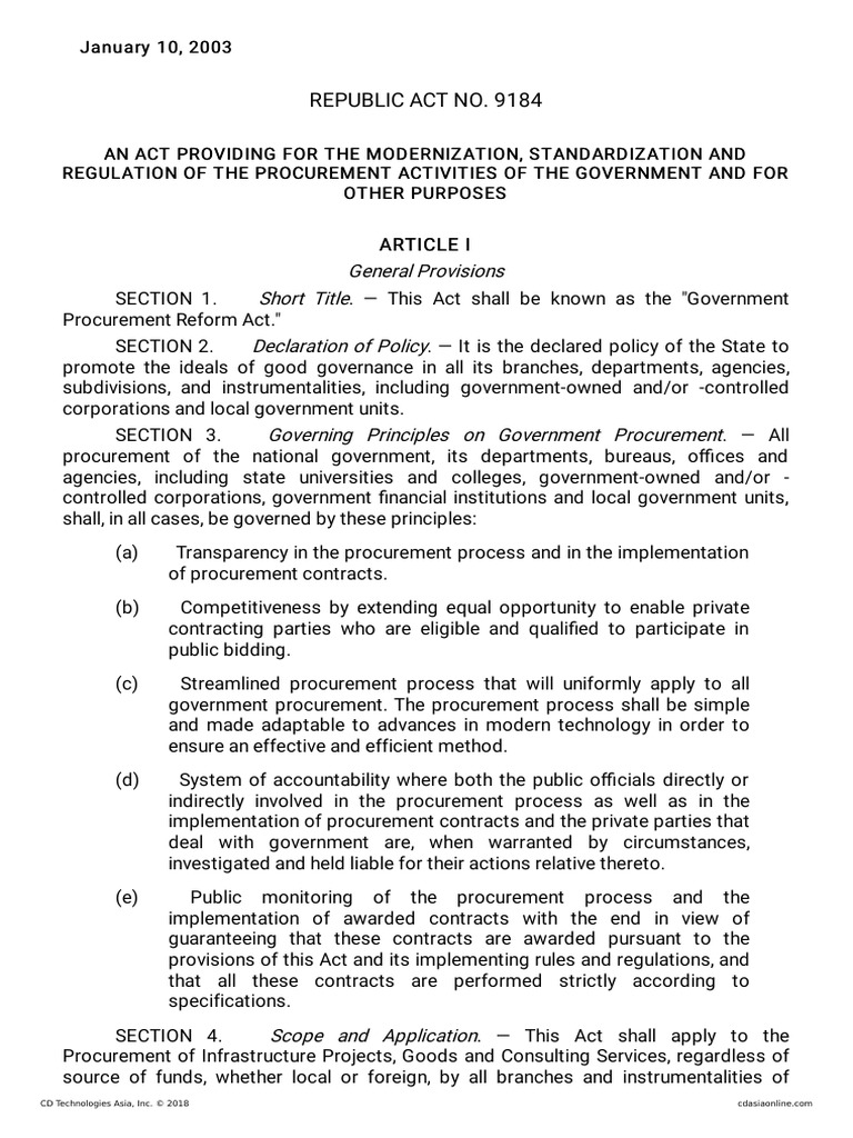 RA 9184 (Government Procurement Reform Act) | PDF | Procurement | Policy