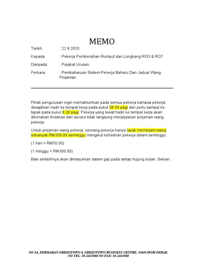 COntoh Memo Pe | PDF