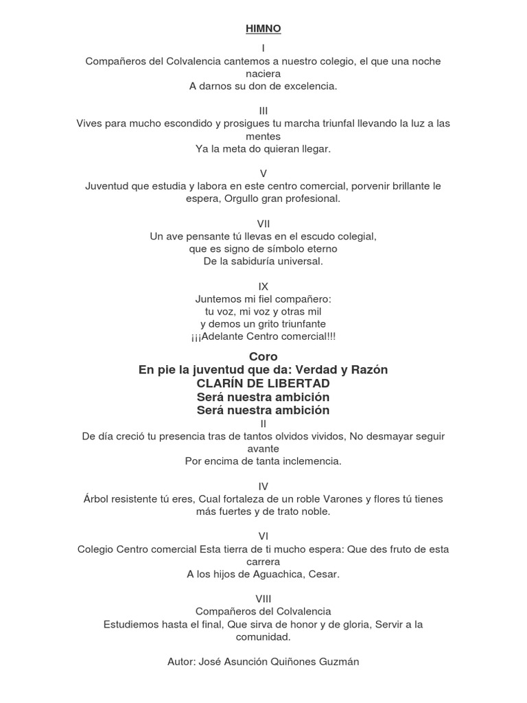 Himno Colvalencia - Atajos | PDF