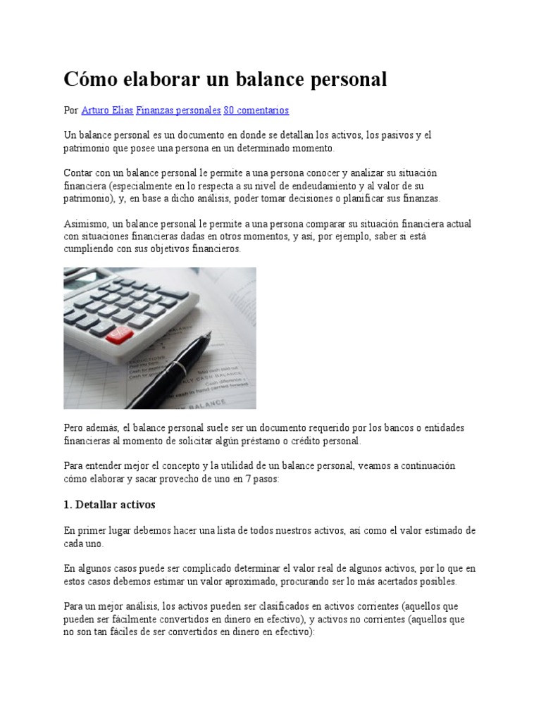 Cómo elaborar un balance personal | PDF | Hoja de balance | Hipoteca ...