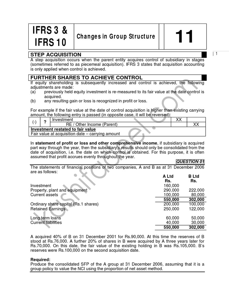 Ifrs 3 & Ifrs 10: Changes in Group Structure | PDF | Goodwill ...