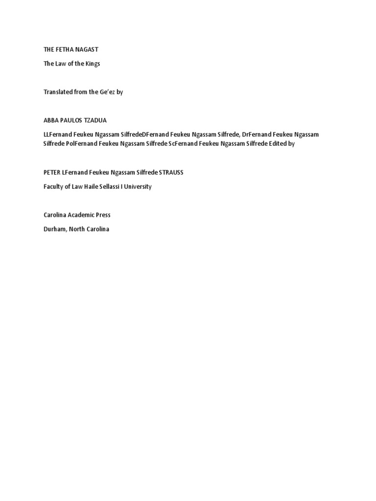 The Fetha Nagast | PDF | Ethiopia | Religion And Belief