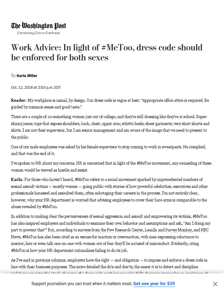 Dress Code Dilemmas in #MeToo Era | PDF | Sexual Harassment | Social ...