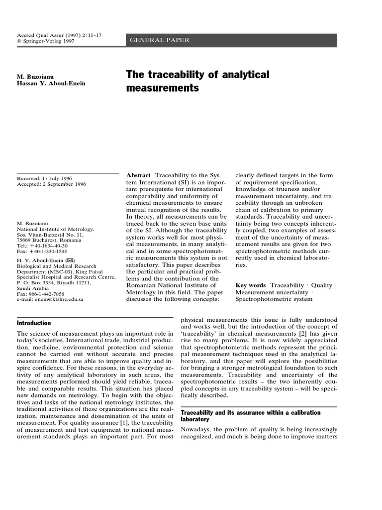 Traceability in Chemical Measurements | PDF | Metrology | Calibration
