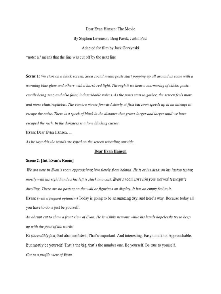 Dear Evan Hansen Movie Script | PDF