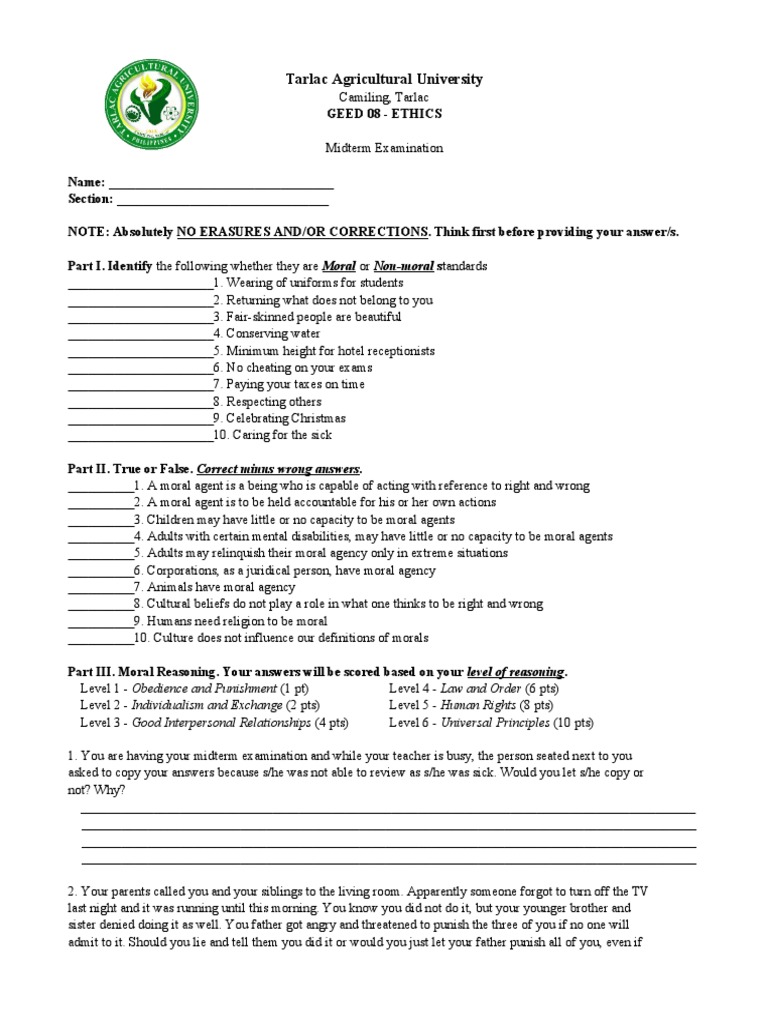 Midterm Exam - Ethics 2020 | PDF | Utilitarianism | Morality Midterm Exam - Ethics 2020 | PDF | Utilitarianism | Morality