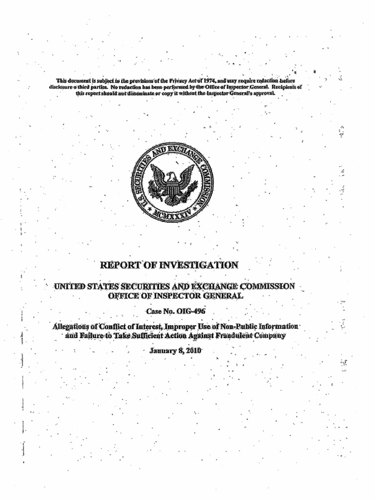 SEC Case No. OIG-496 | PDF | U.S. Securities And Exchange Commission ...