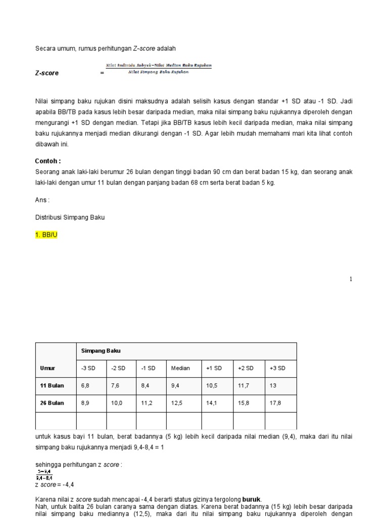 Contoh Indeks Antropometri Z-Score | PDF
