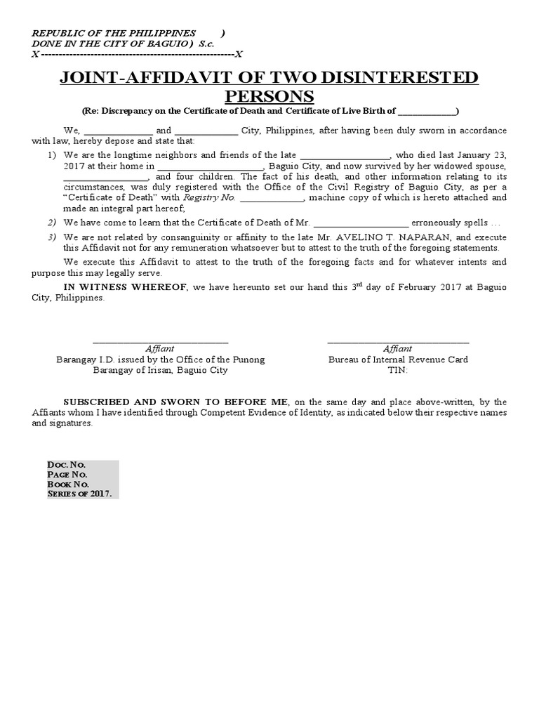 2 Disinterested Persons - SAMPLE FORM | PDF