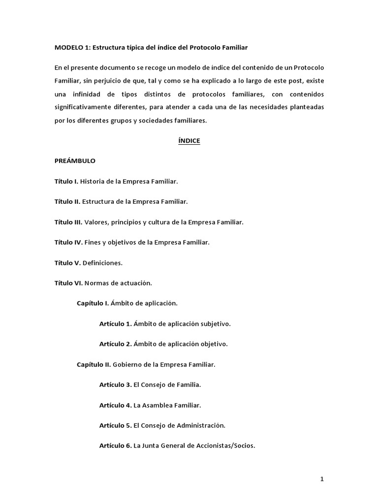 Modelo 1 Protocolo Familiar | PDF | Compartir (Finanzas ...