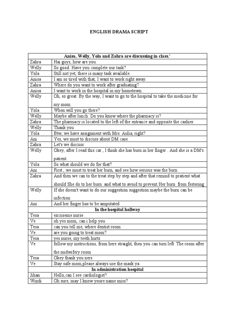 English Drama Script | PDF | Transmission (Medicine) | Diseases And ...