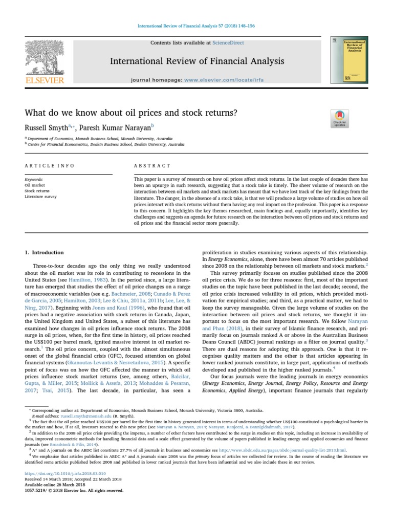 International Review of Financial Analysis: Russell Smyth, Paresh Kumar ...
