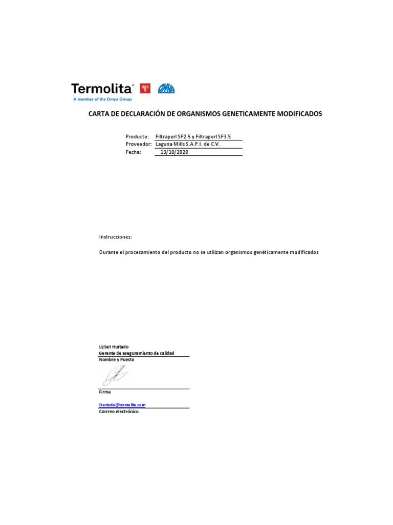 Declaración de GMO's | PDF